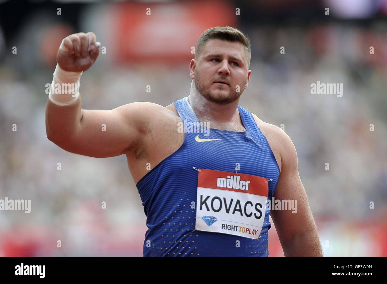 London, UK. 23rd July, 2016. Joe Kovacs (USA) wins the mens shot put ...
