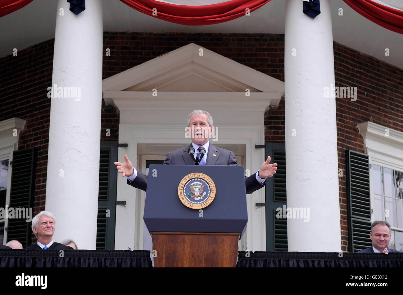 United States President George W. Bush delivers remarks at an ...