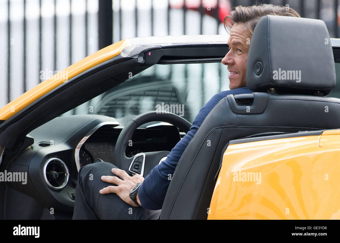 Detroit, MI, USA. 23rd July, 2016. Mark Wahlberg smiles between takes ...
