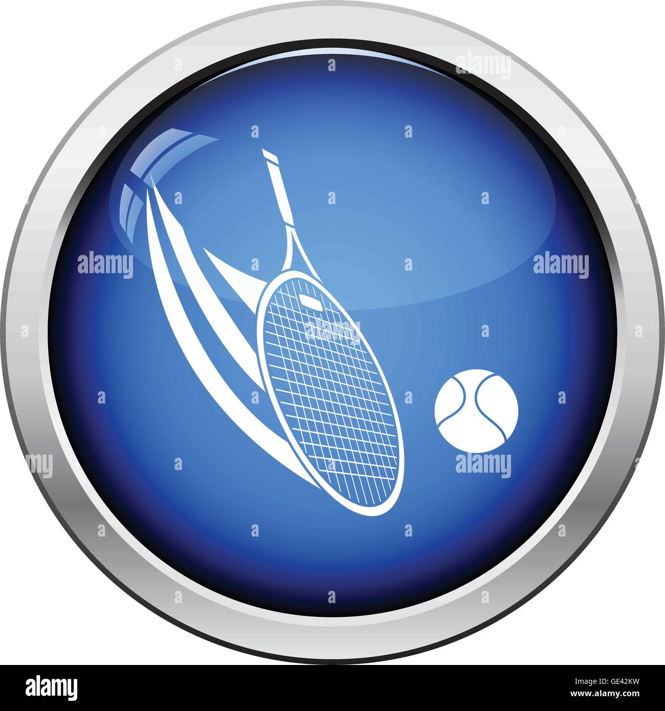 Tennis racket hitting a ball icon. Glossy button design. Vector ...