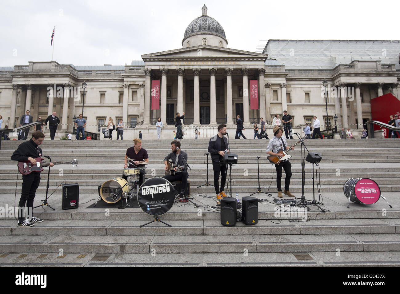 Keywest rock band members perform in Trafalgar Square in London. 22.07. ...