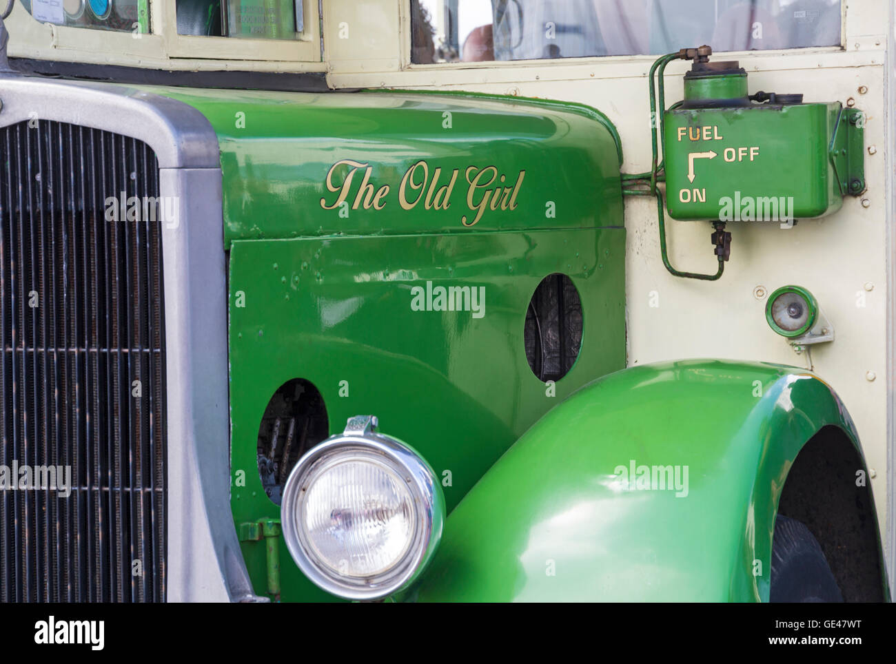 Fuel on off box on the Old Girl vintage bus at Poole to celebrate Hants ...