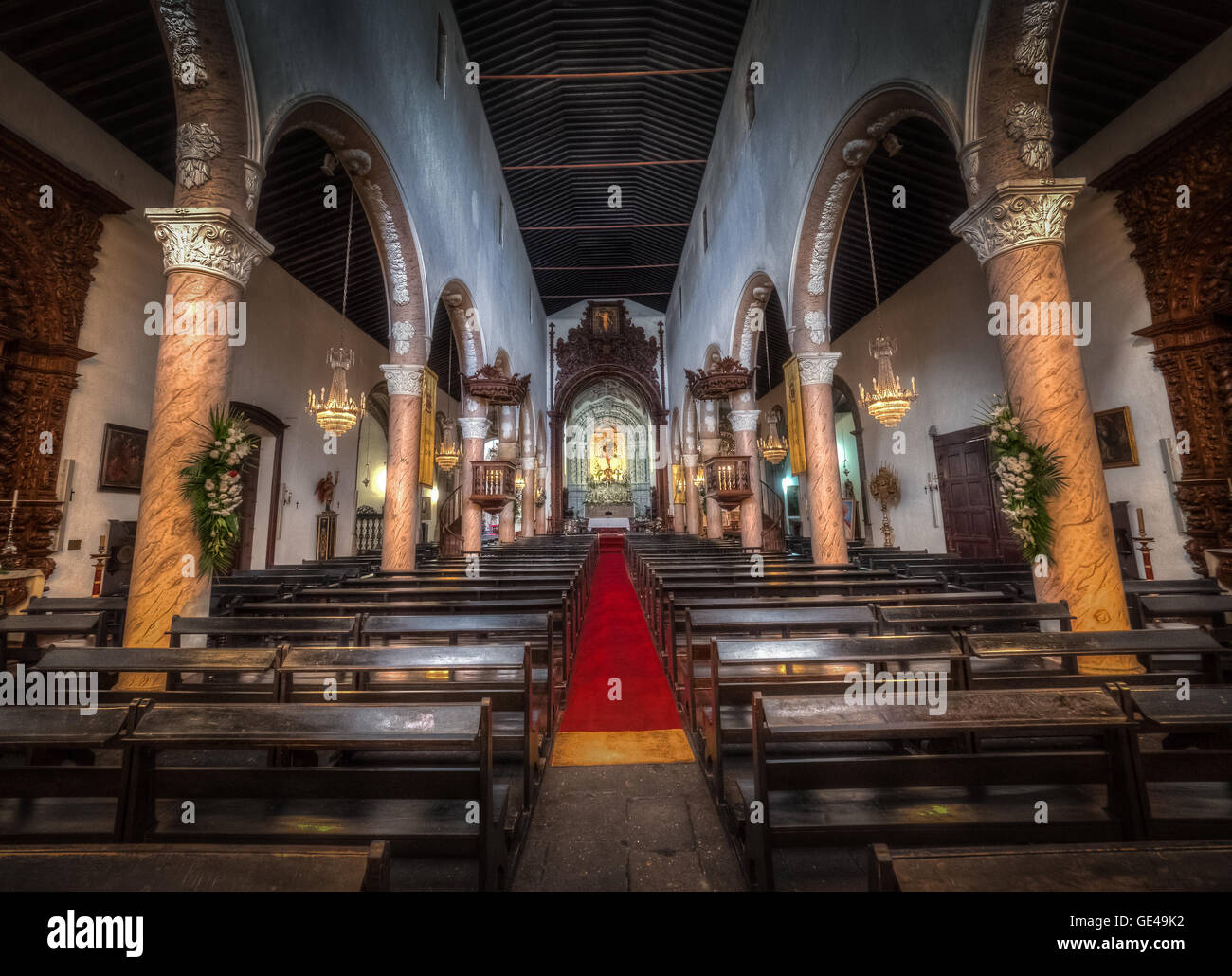 Beautiful interior of the Church of San Sebastian in Ponta Delgada, Sao ...