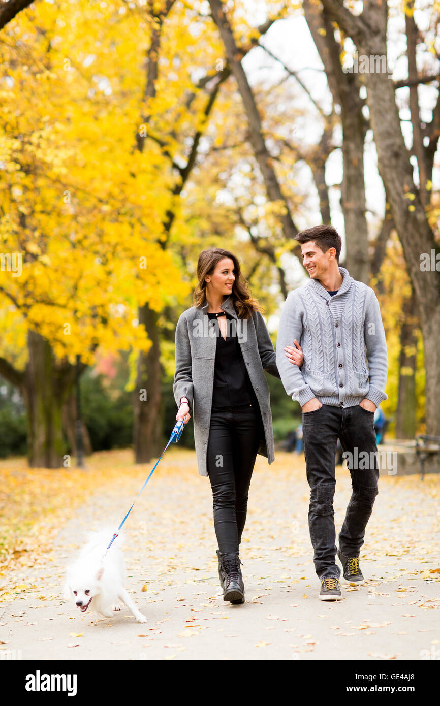 Loving couple walking in the autumn park Stock Photo - Alamy