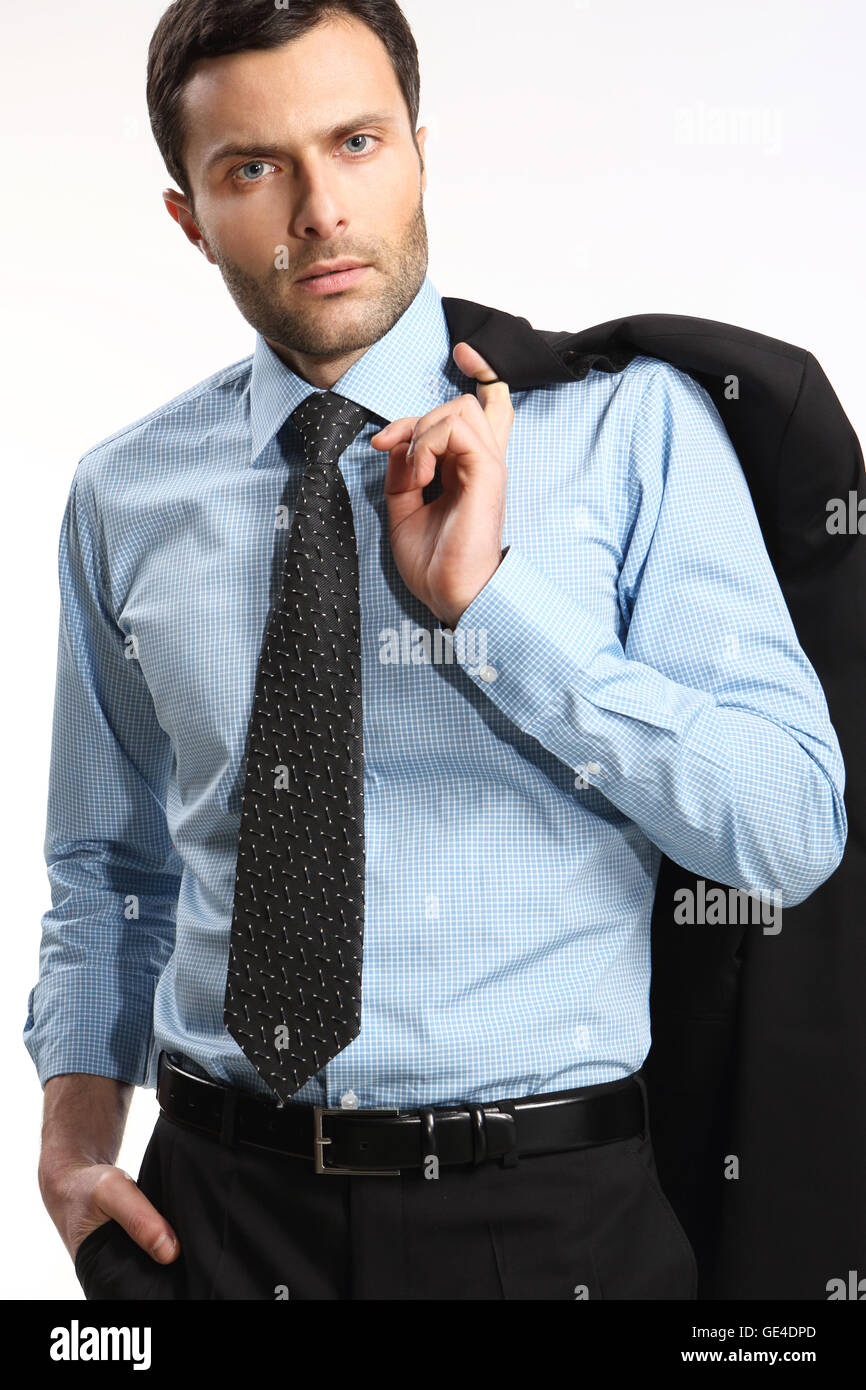 A man with a jacket on a white background Stock Photo - Alamy