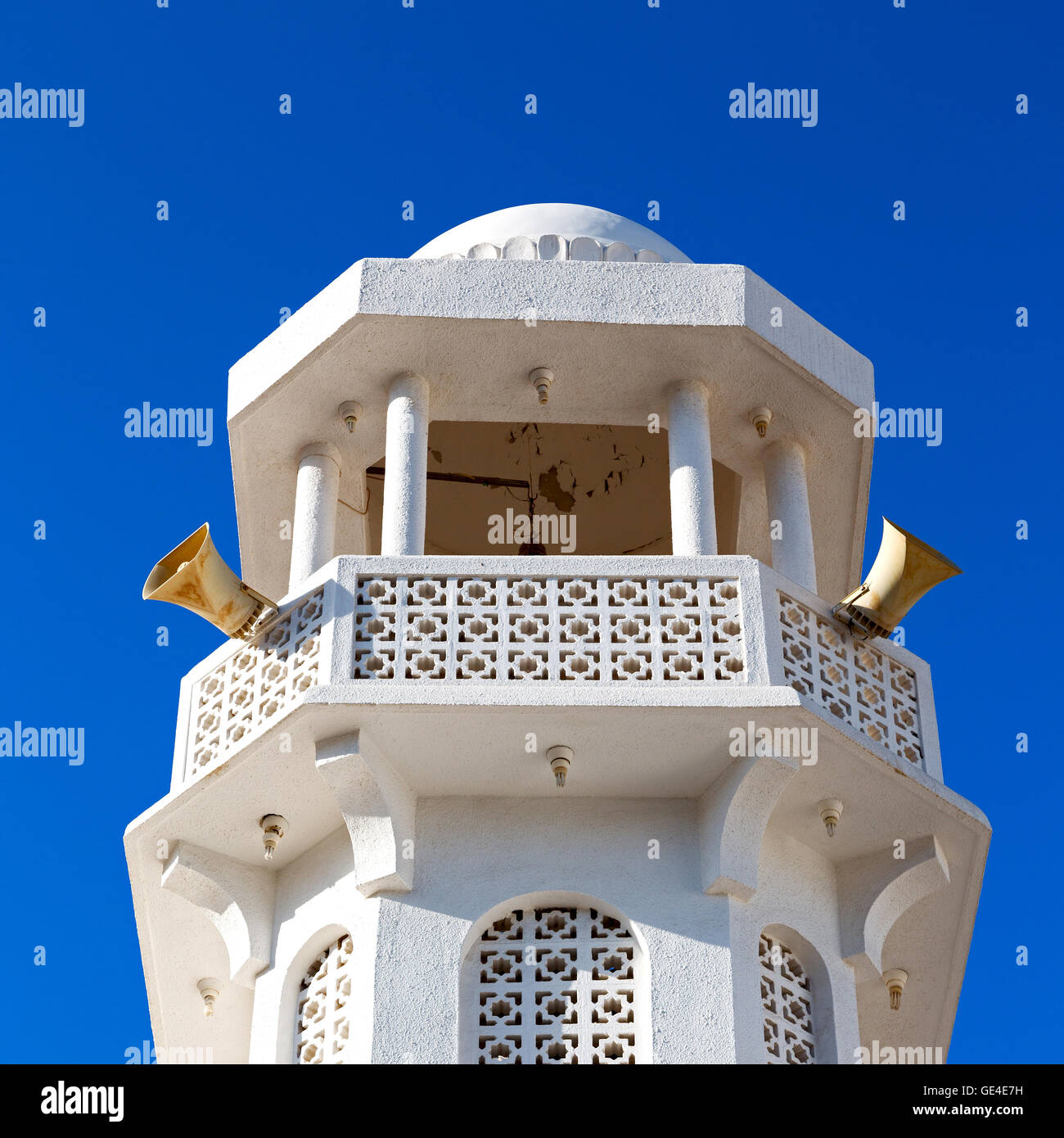 minaret and religion in clear sky in oman muscat the old mosque Stock ...