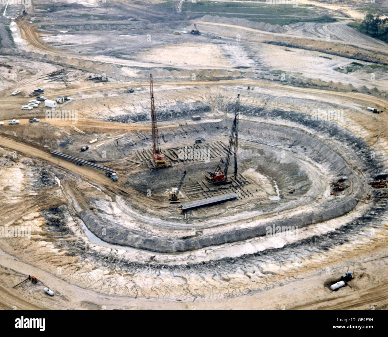 This image shows the construction of a test stand at NASA, a crucial ...