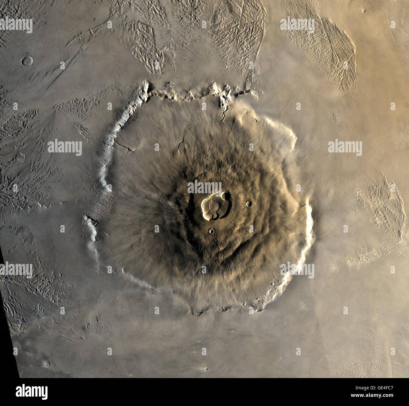 A color mosaic image of Olympus Mons, the largest volcano in the solar ...