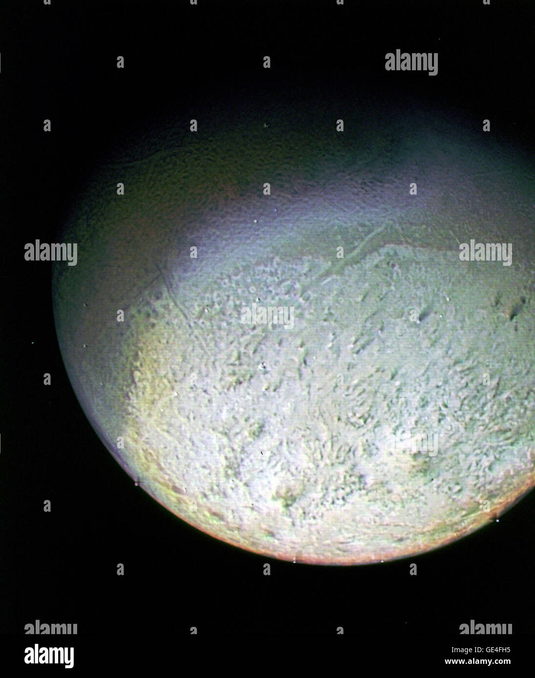 A color image of Triton, Neptune’s moon, captured during the Voyager 2 ...