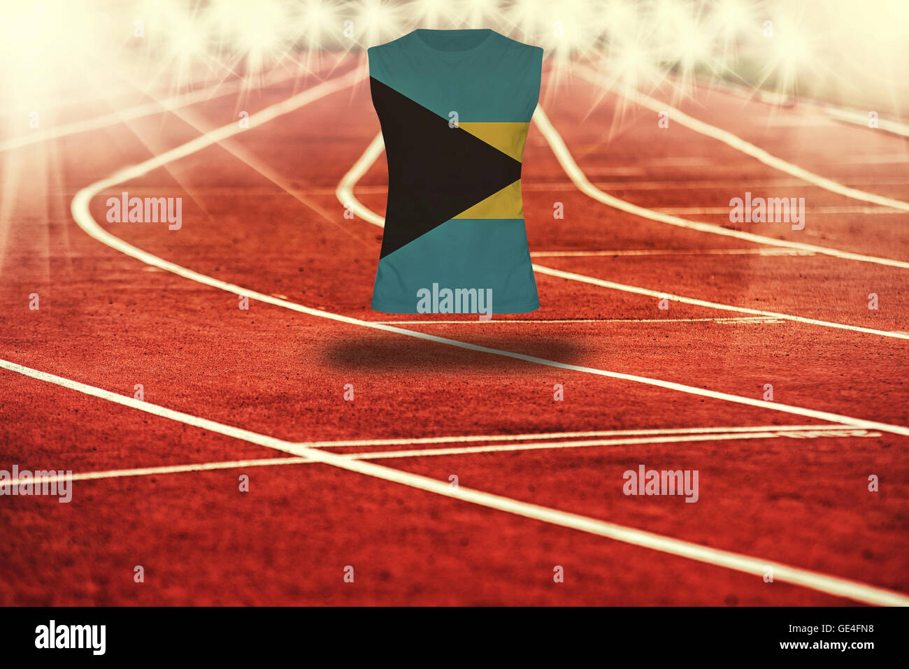 red running track with lines and Bahamas flag on shirt Stock Photo - Alamy