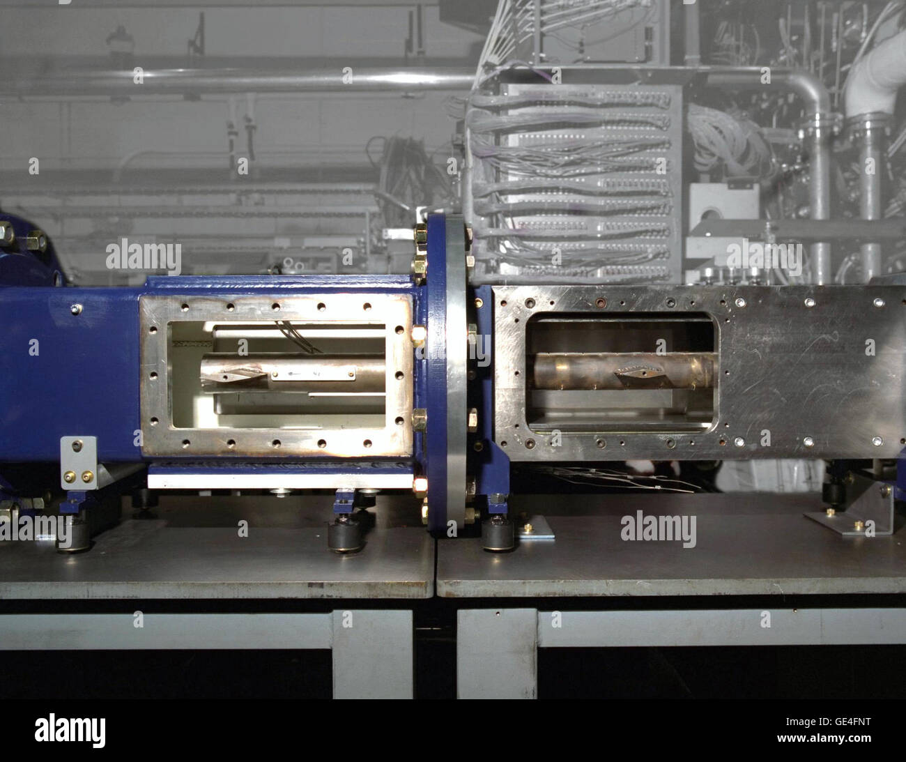 A detailed view of the Supersonic Wind Tunnel's test section and nozzle ...
