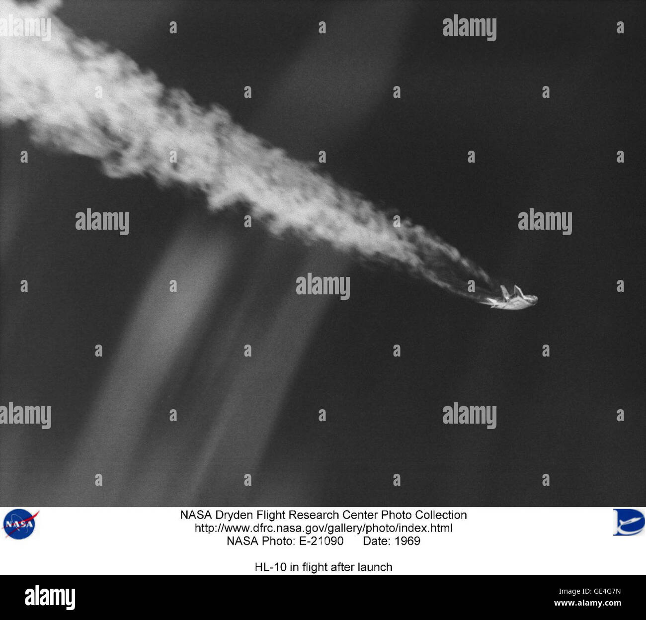 The HL-10, a NASA experimental aircraft, is shown in flight after ...