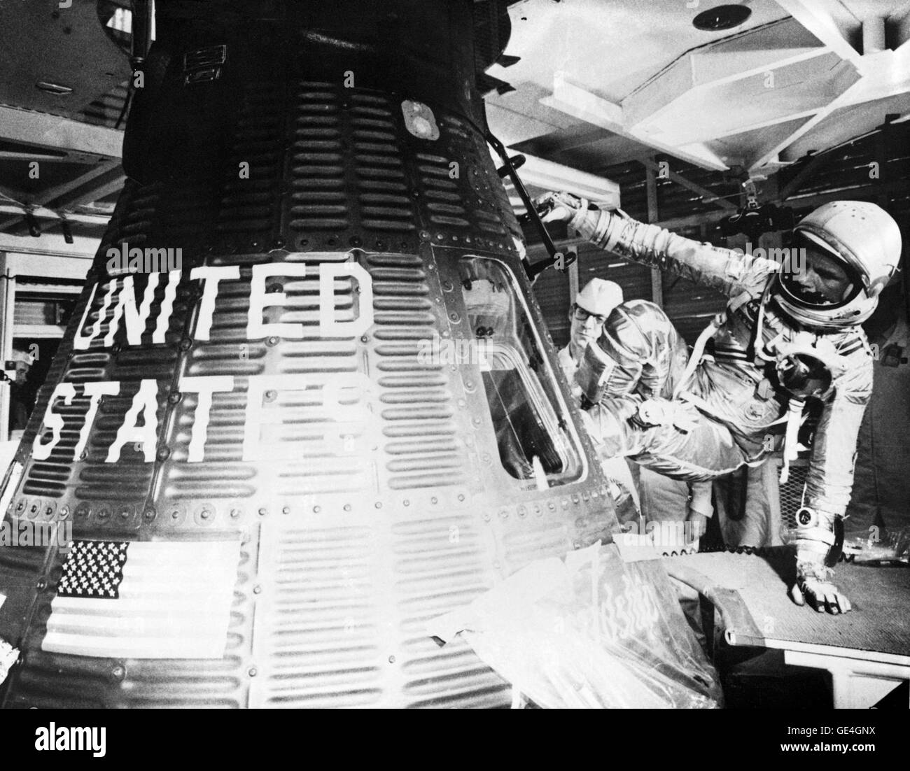 John Glenn, the first American to orbit Earth, is shown entering the ...