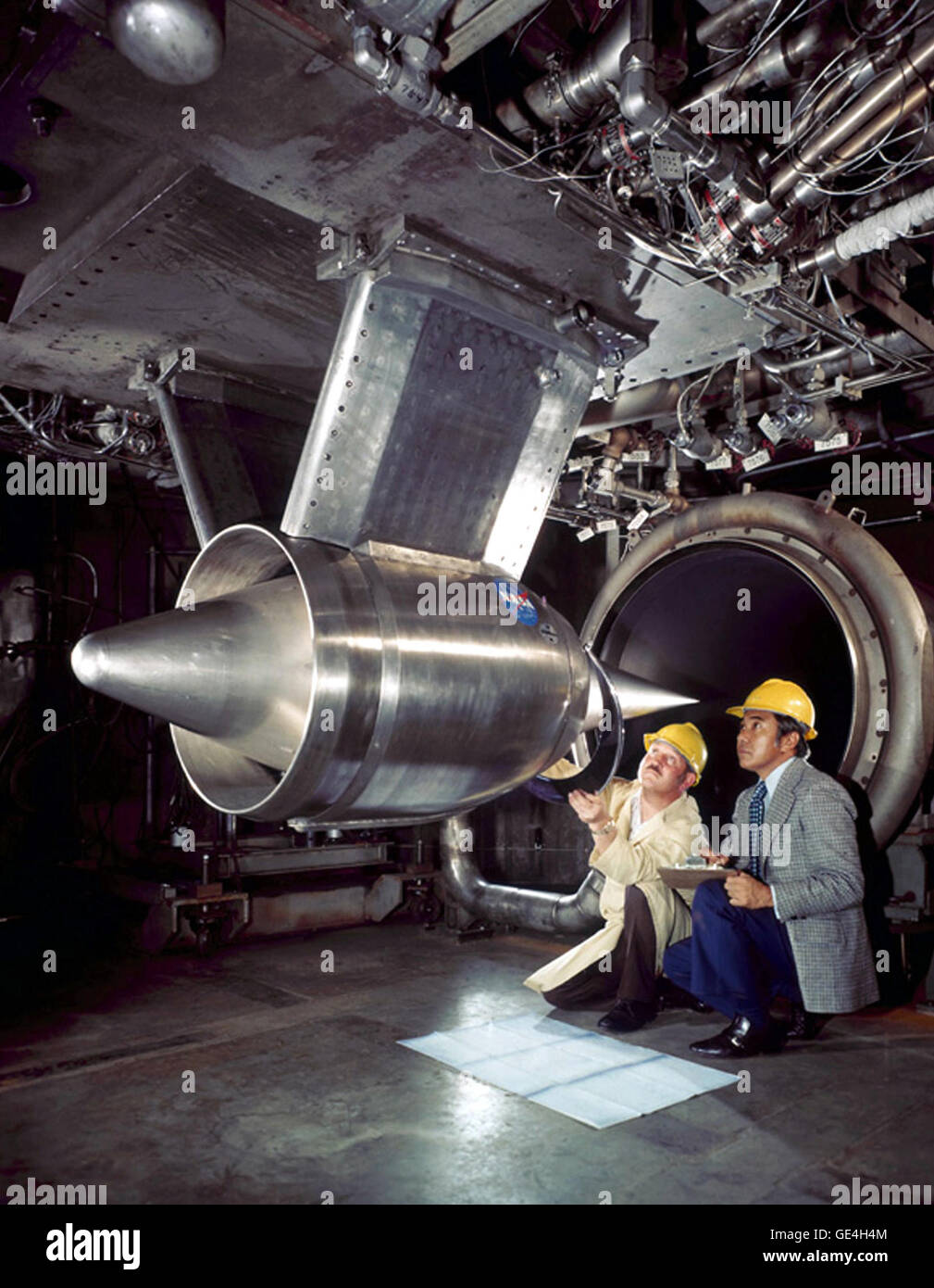 Engineers inspect a prototype hypersonic research engine scramjet at ...