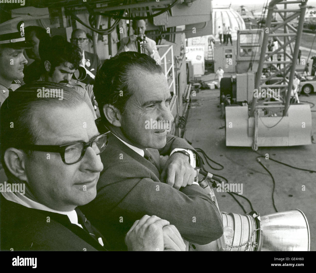 This historical photograph captures President Richard Nixon and NASA ...