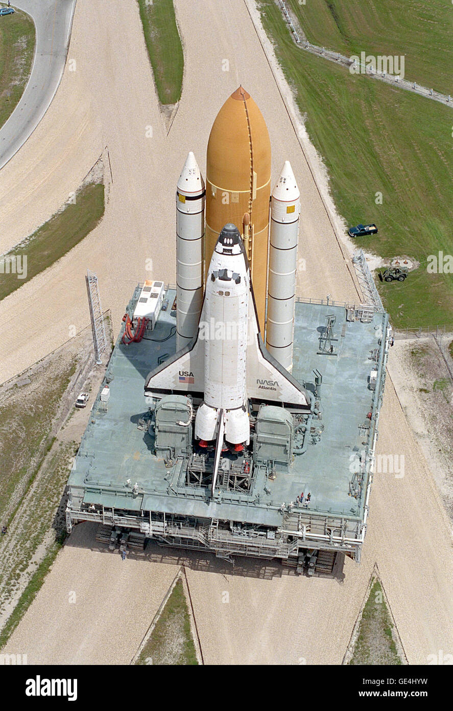 The Space Shuttle Atlantis returns to Launch Pad 39A for its upcoming mission, STS-79. The ...
