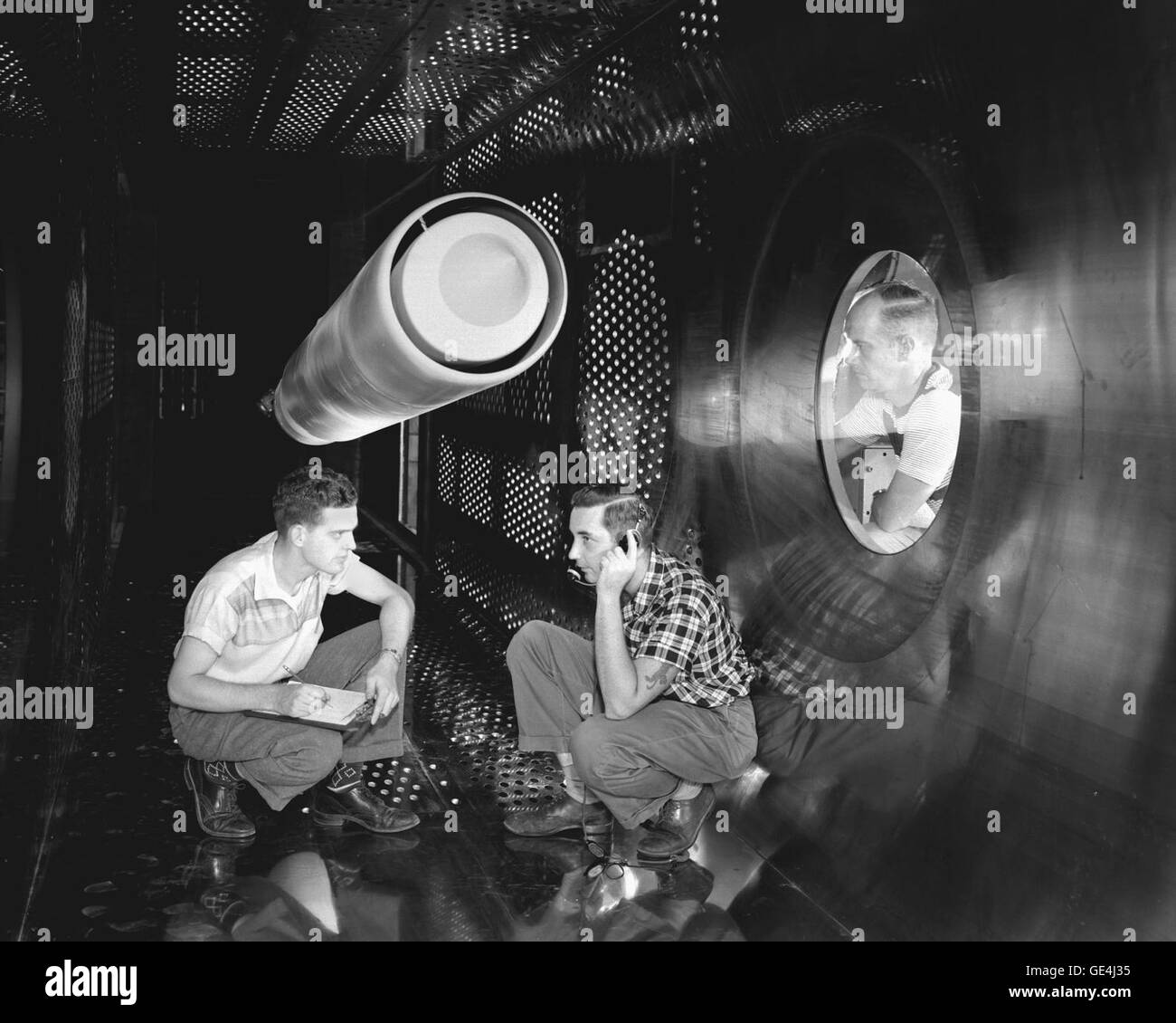 This image captures a supersonic wind tunnel test section, used for ...