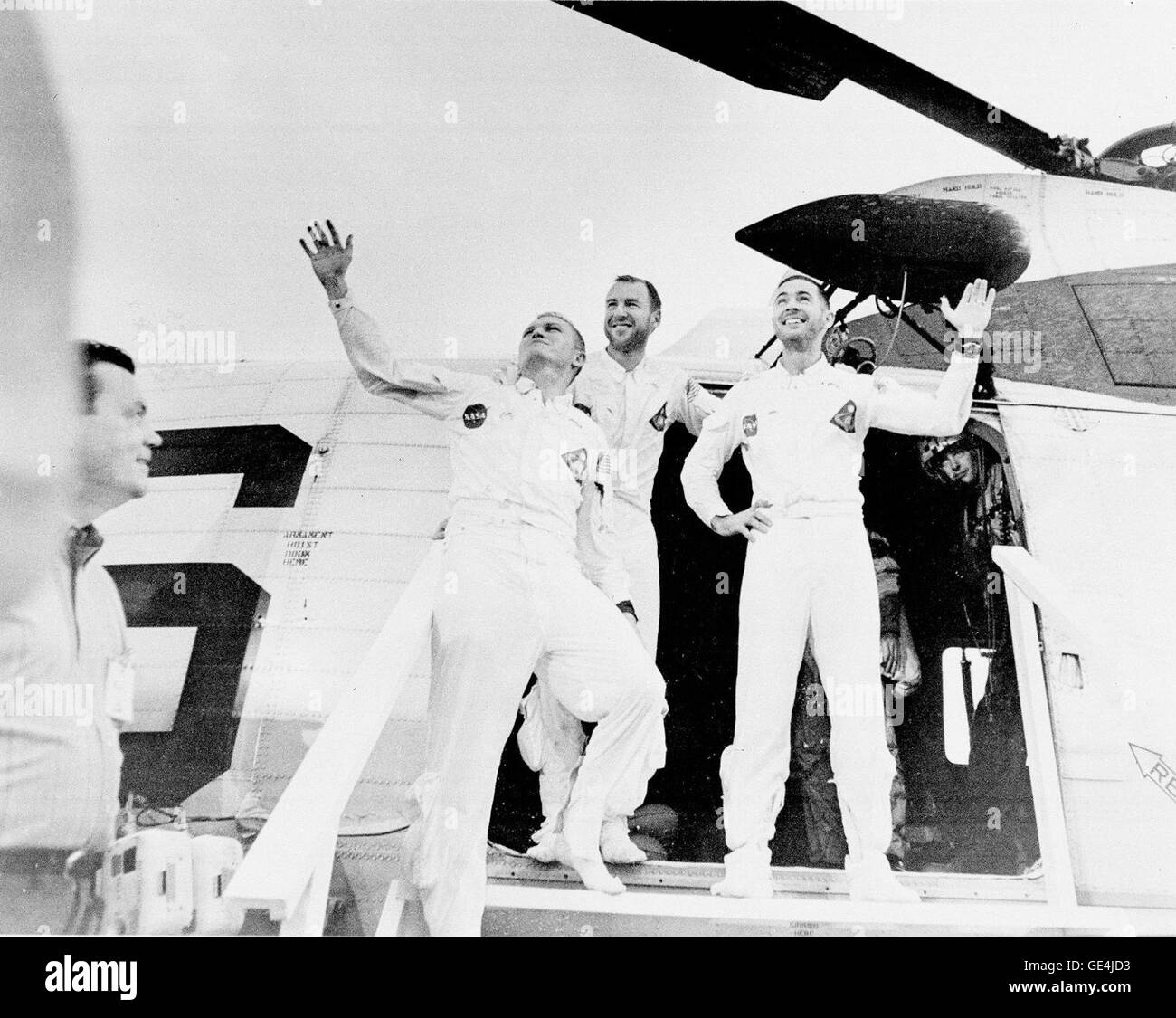 This iconic image shows the Apollo 8 astronauts waving as they leave ...