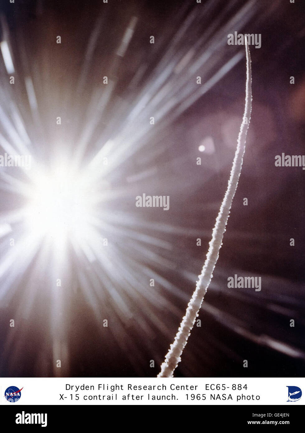 A photograph capturing the contrail left behind by the X-15 rocket ...