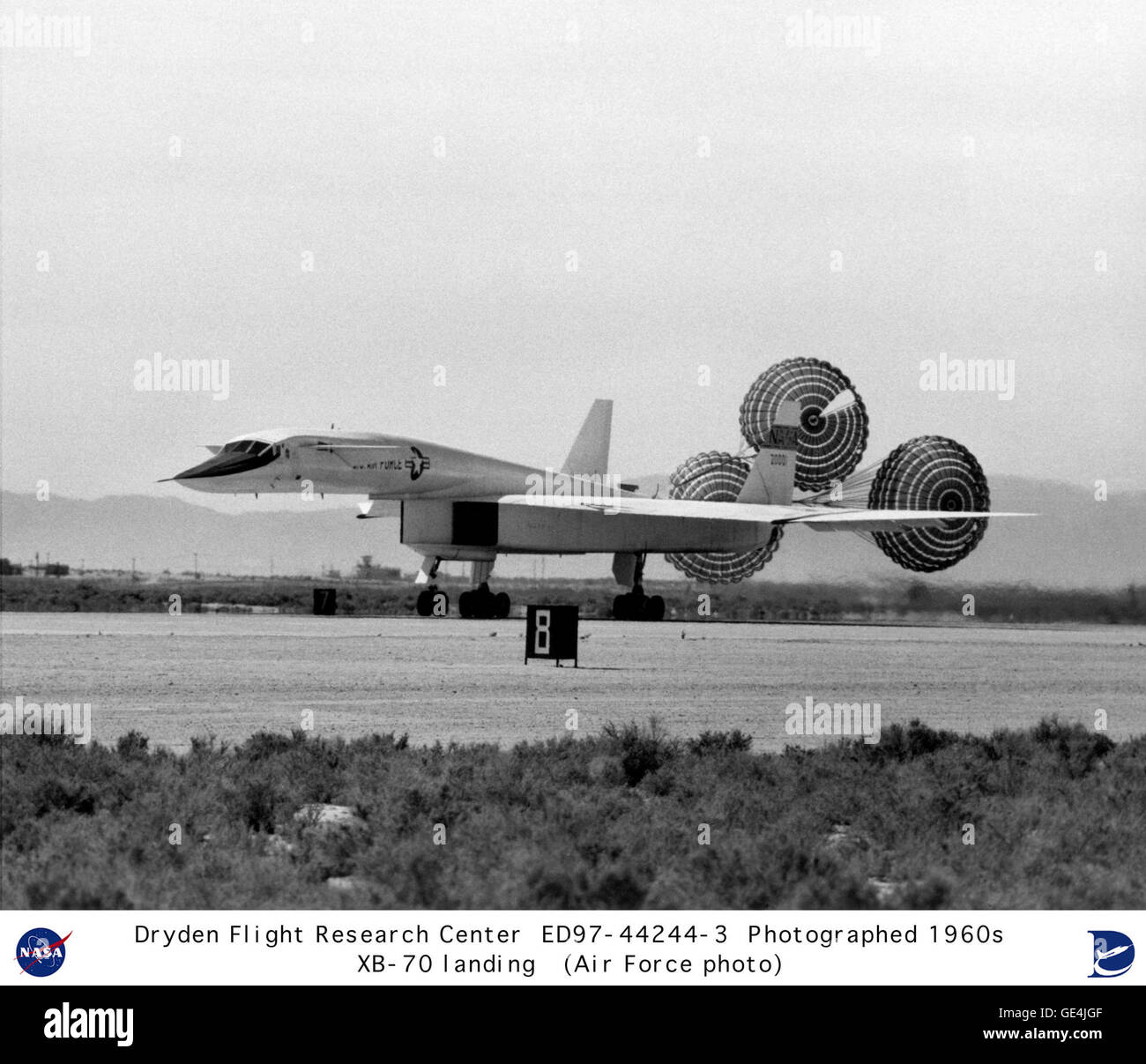 The XB-70A Valkyrie, a supersonic strategic bomber, is captured landing ...