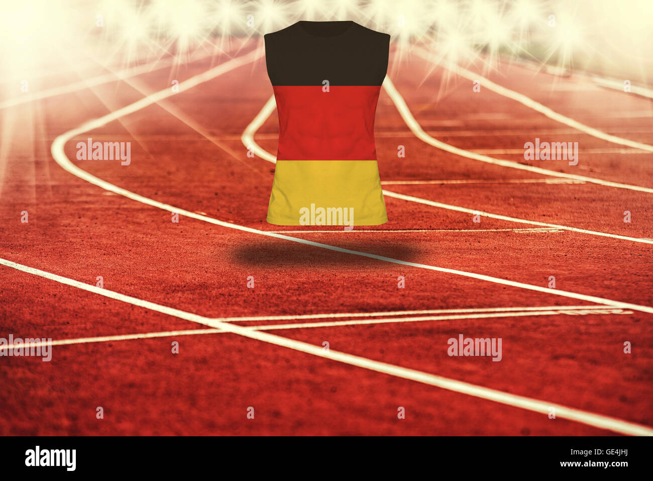 red running track with lines and Germany flag on shirt Stock Photo - Alamy