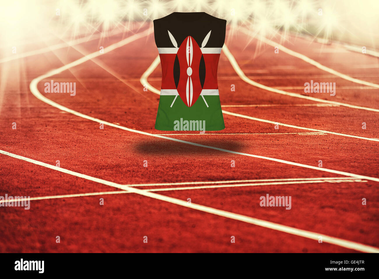 red running track with lines and Kenya flag on shirt Stock Photo - Alamy