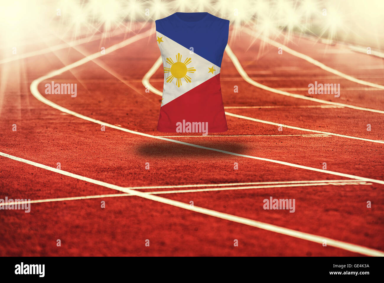 red running track with lines and Philippines flag on shirt Stock Photo ...