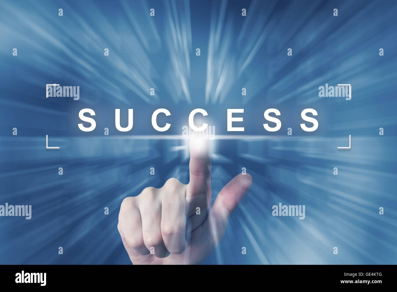 hand clicking on business success button with zoom effect background ...