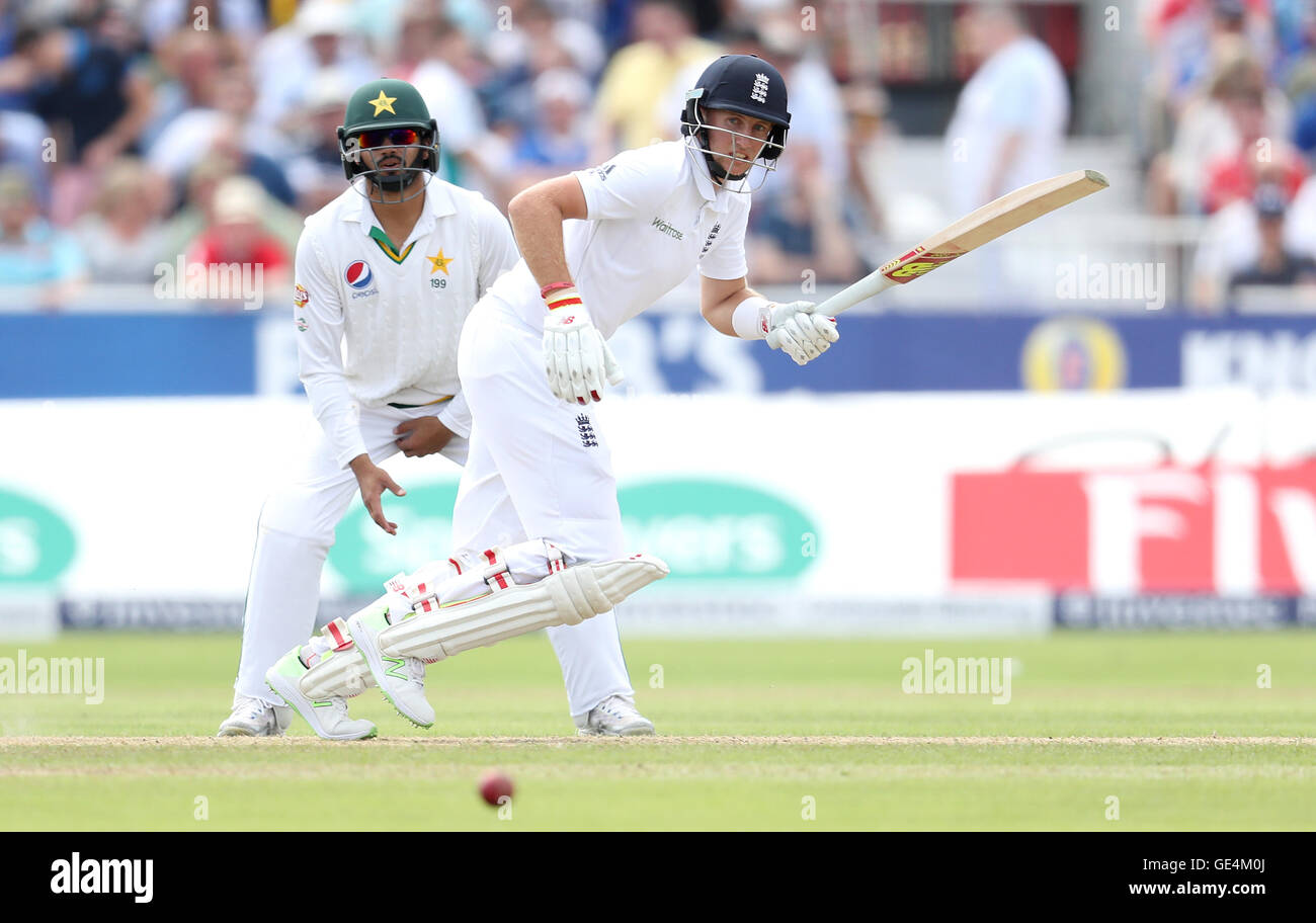 England's Joe Root hits out against Pakistan, during day one of the ...