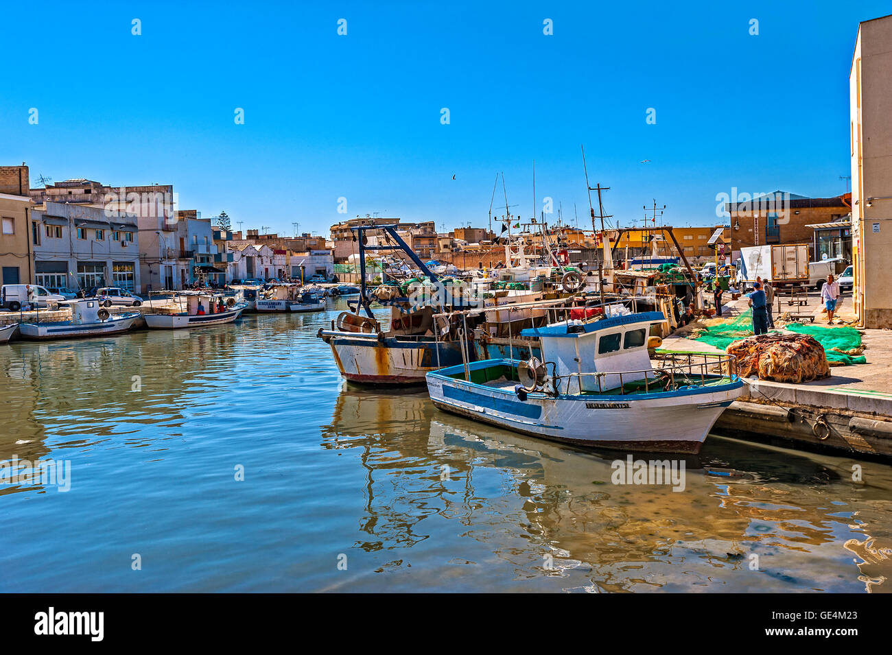 Italy Sicily Mazara del Vallo The Port Canal, at the mouth of the ...