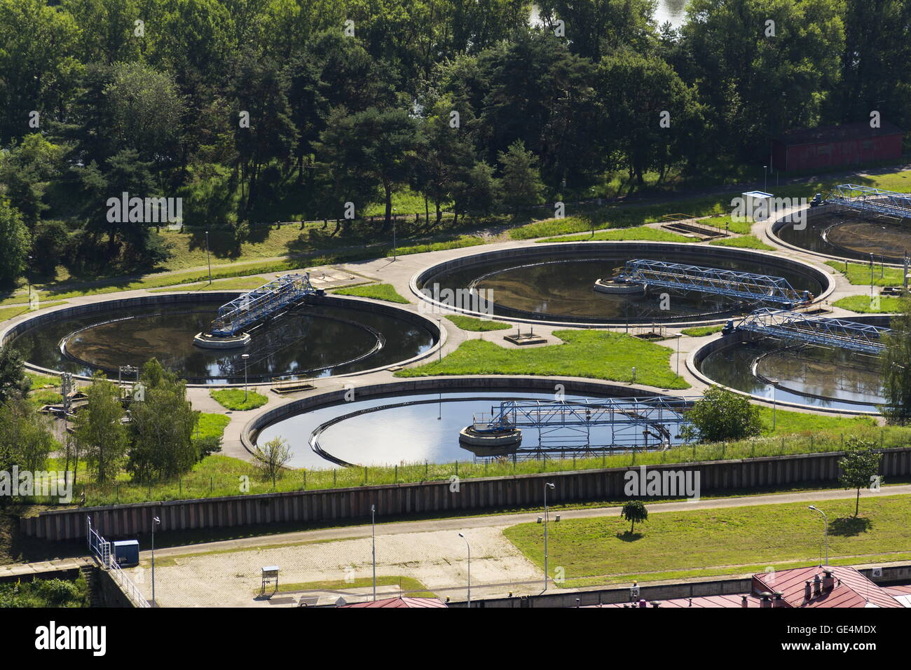 Aerial view of storage tanks in sewage water treatment plant Stock ...