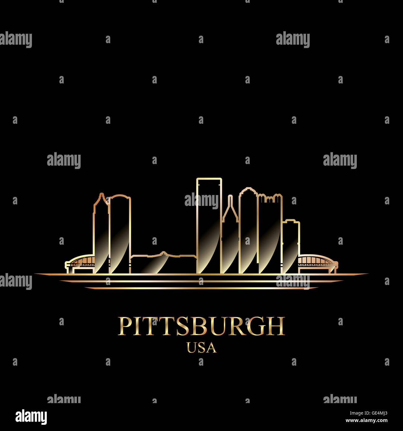 Gold silhouette of Pittsburgh on black background Stock Photo - Alamy