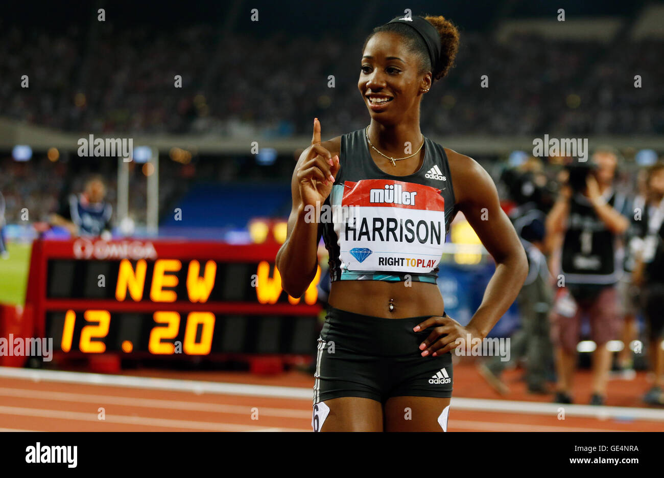 USA's Kendra Harrison wins the Women's 100m Hurdles final in a new world record time during day ...