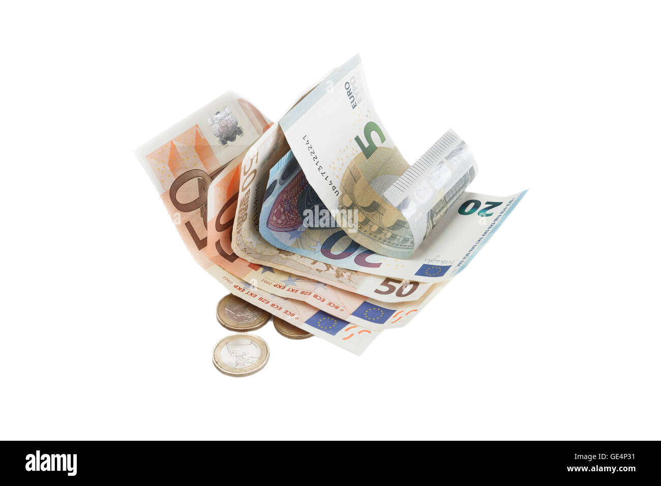 Isolated euro paper currency and coins on white Stock Photo - Alamy