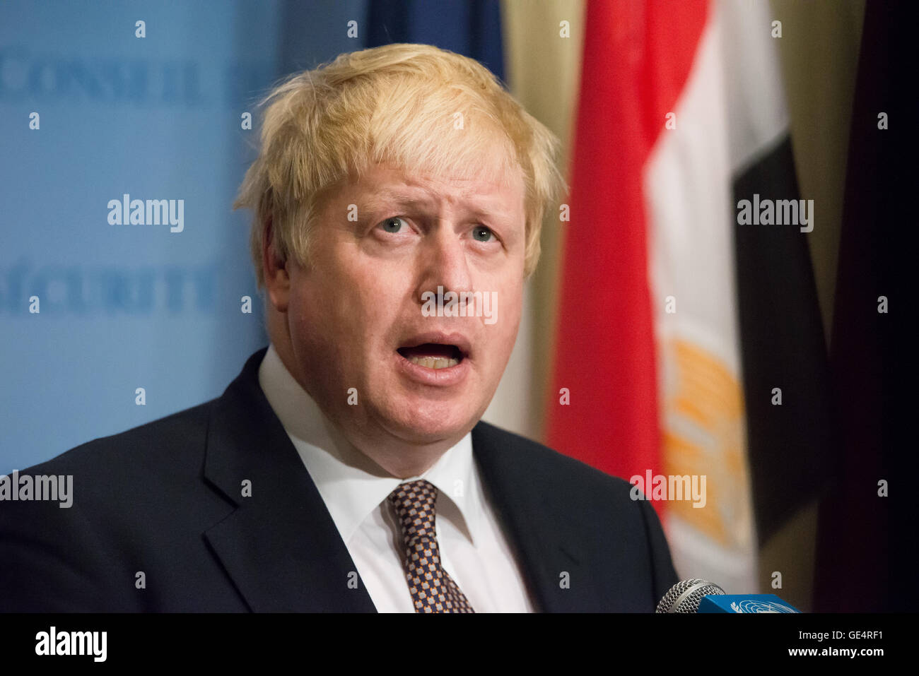 New York, United States. 22nd July, 2016. Boris Johnson speaks with the ...