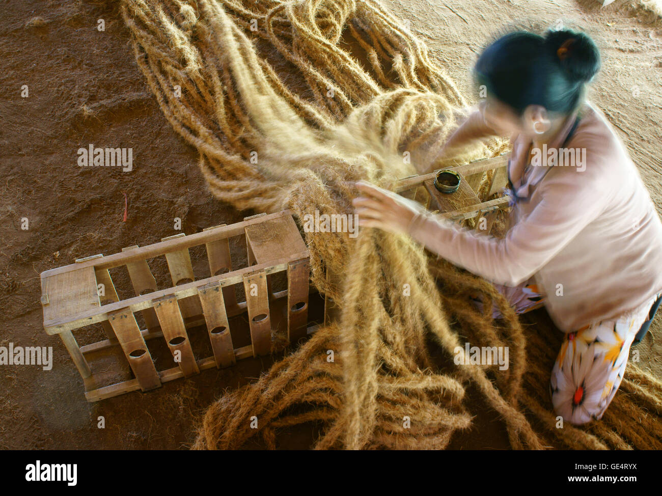 Asian worker work inside coir mat workshop Stock Photo - Alamy
