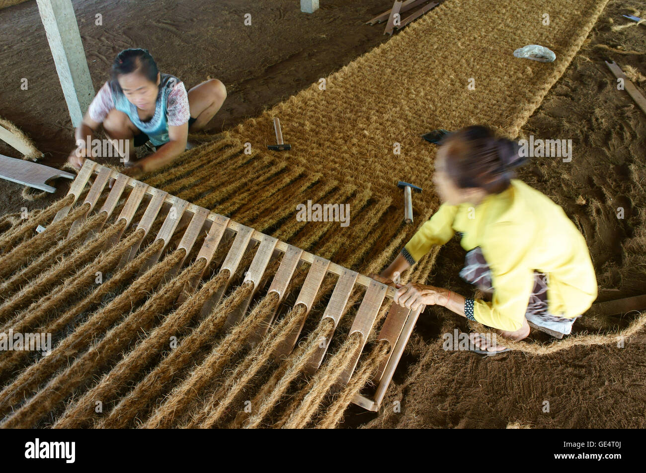 Asian worker work inside coir mat workshop Stock Photo - Alamy