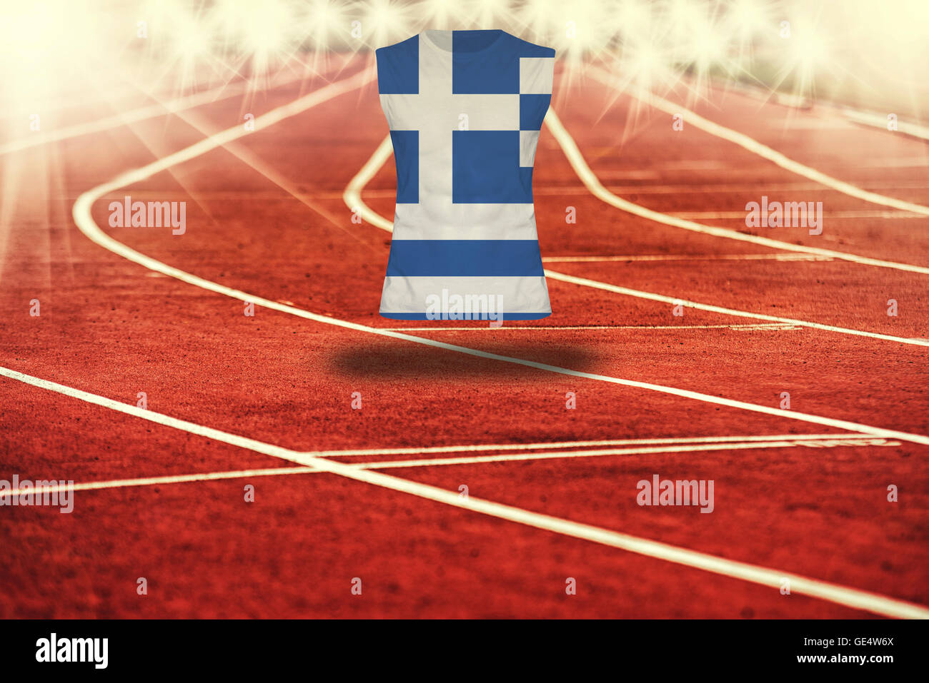 red running track with lines and Greece flag on shirt Stock Photo - Alamy