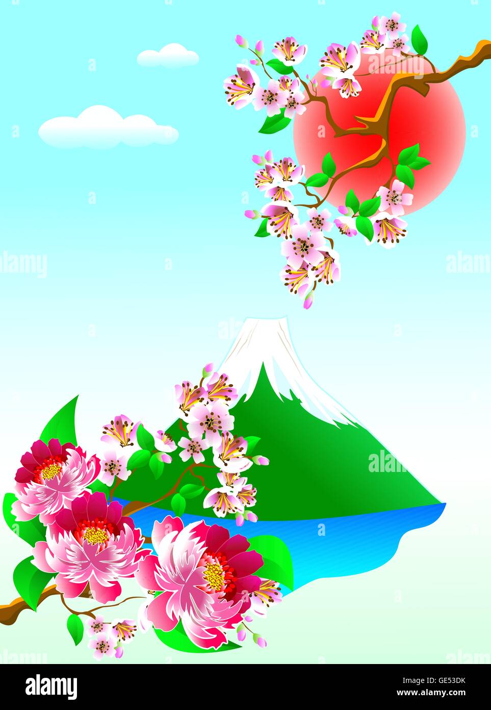 Cherry flowers and mount fuji Stock Vector Images - Alamy