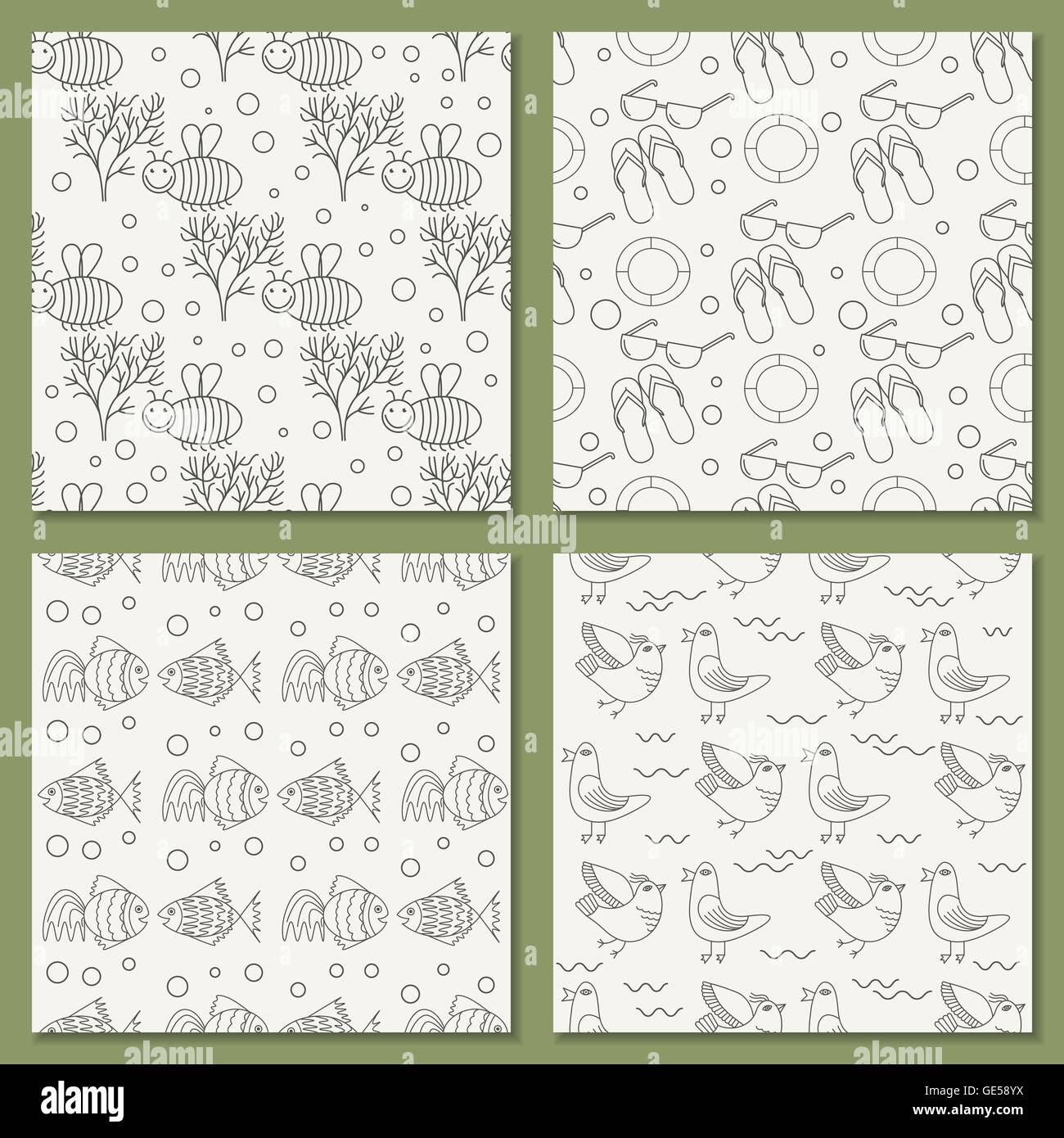 vector set of seamless patterns for the summer theme Stock Vector Image ...