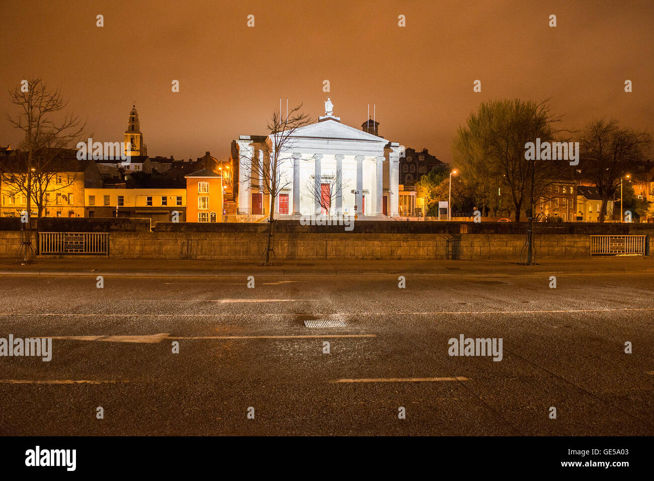Night view of the courthouse building, at the city of Cork in southern ...