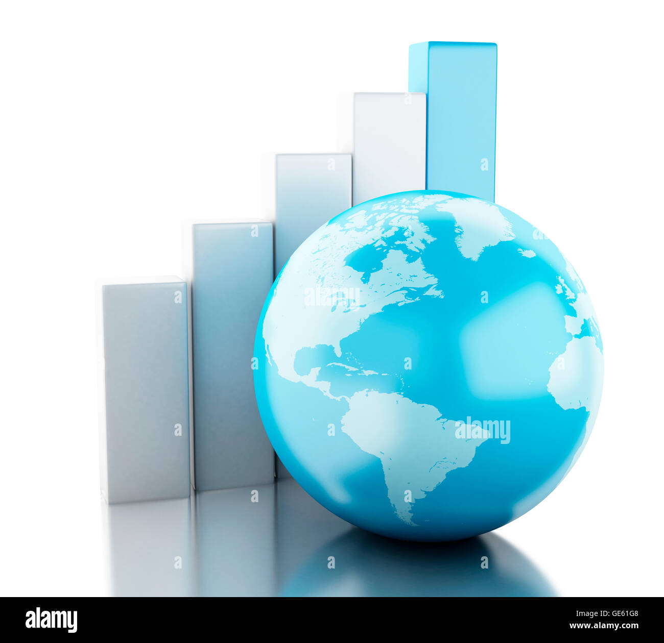 3d renderer image. Growth chart with globe. Business and economy ...