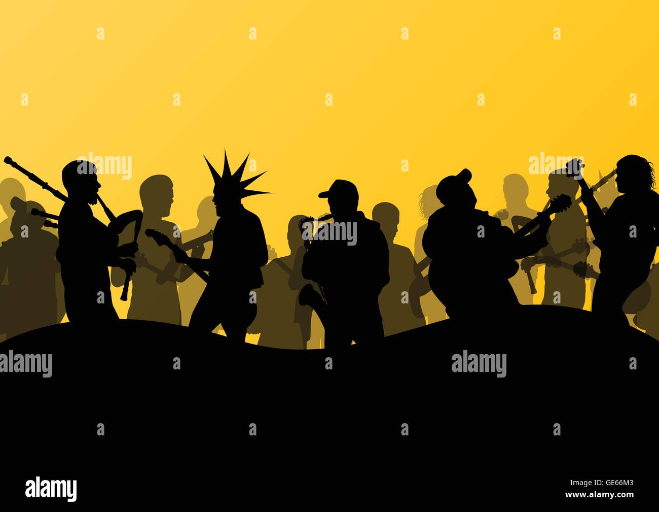 Rock concert various musicians abstract landscape background ...