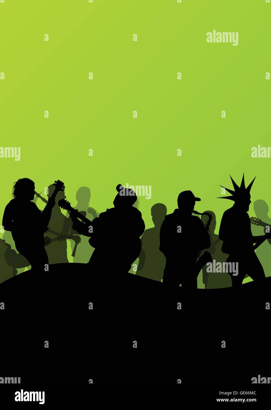 Rock concert various musicians abstract landscape background ...