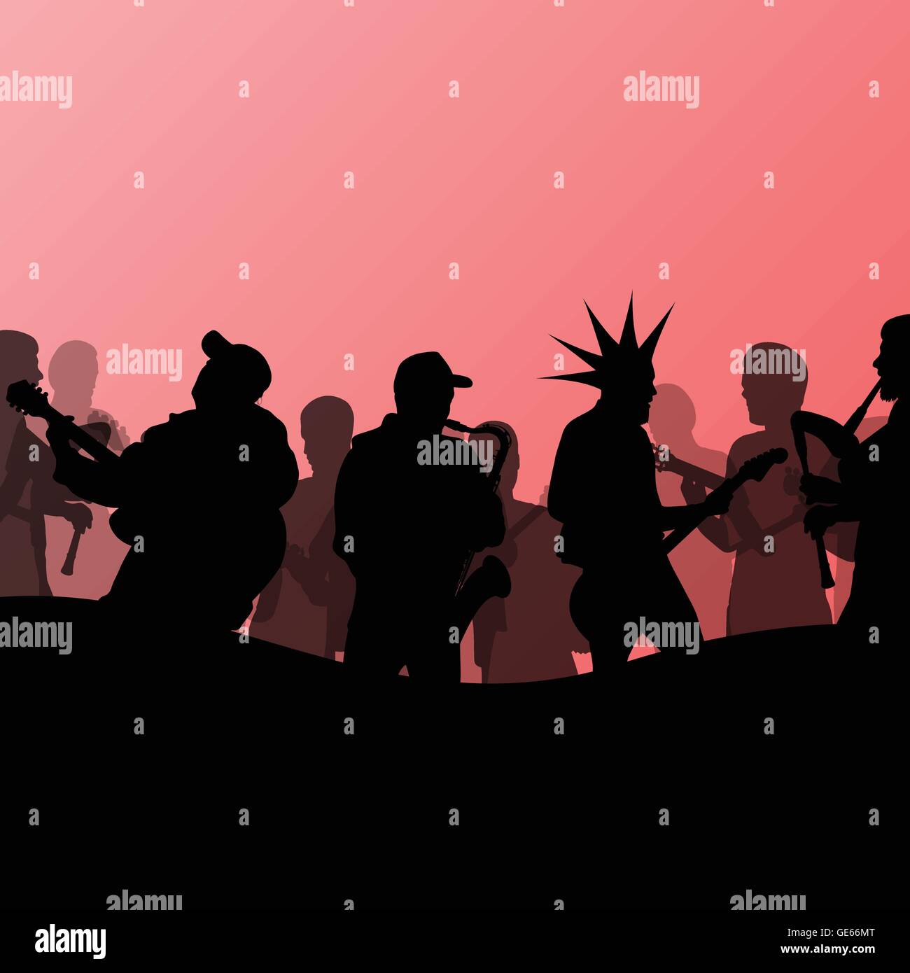 Rock concert various musicians abstract landscape background ...