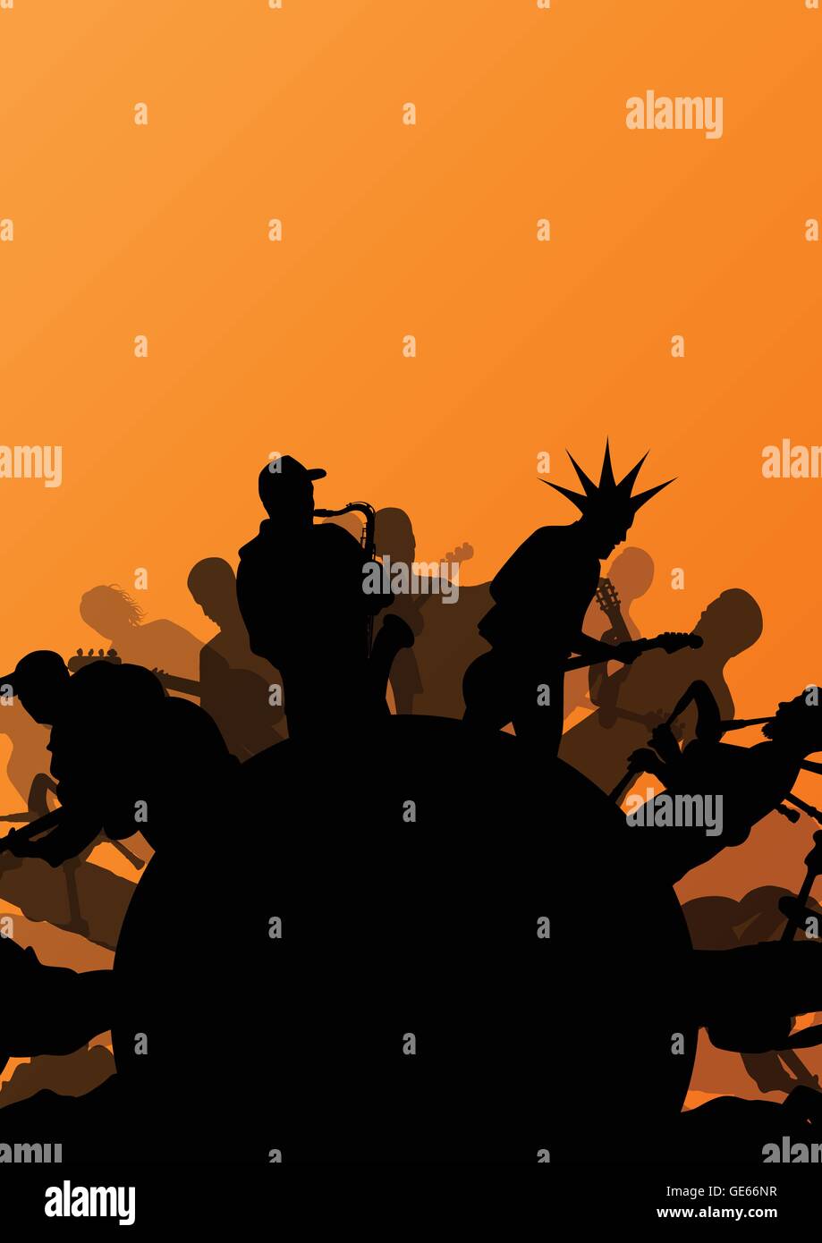 Rock concert various musicians abstract landscape background ...