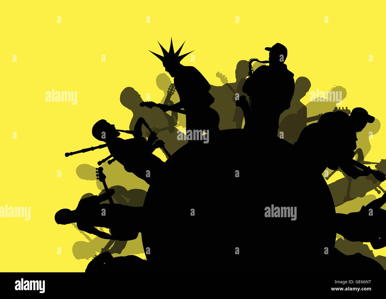 Rock concert various musicians abstract landscape background ...