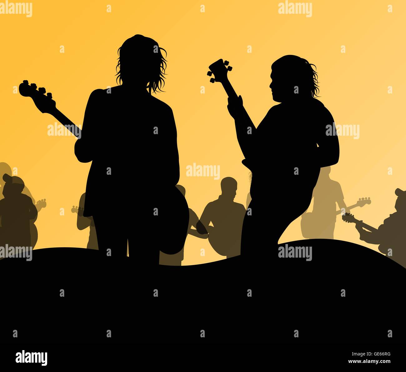Guitarist band on stage vector background illustration Stock Vector ...