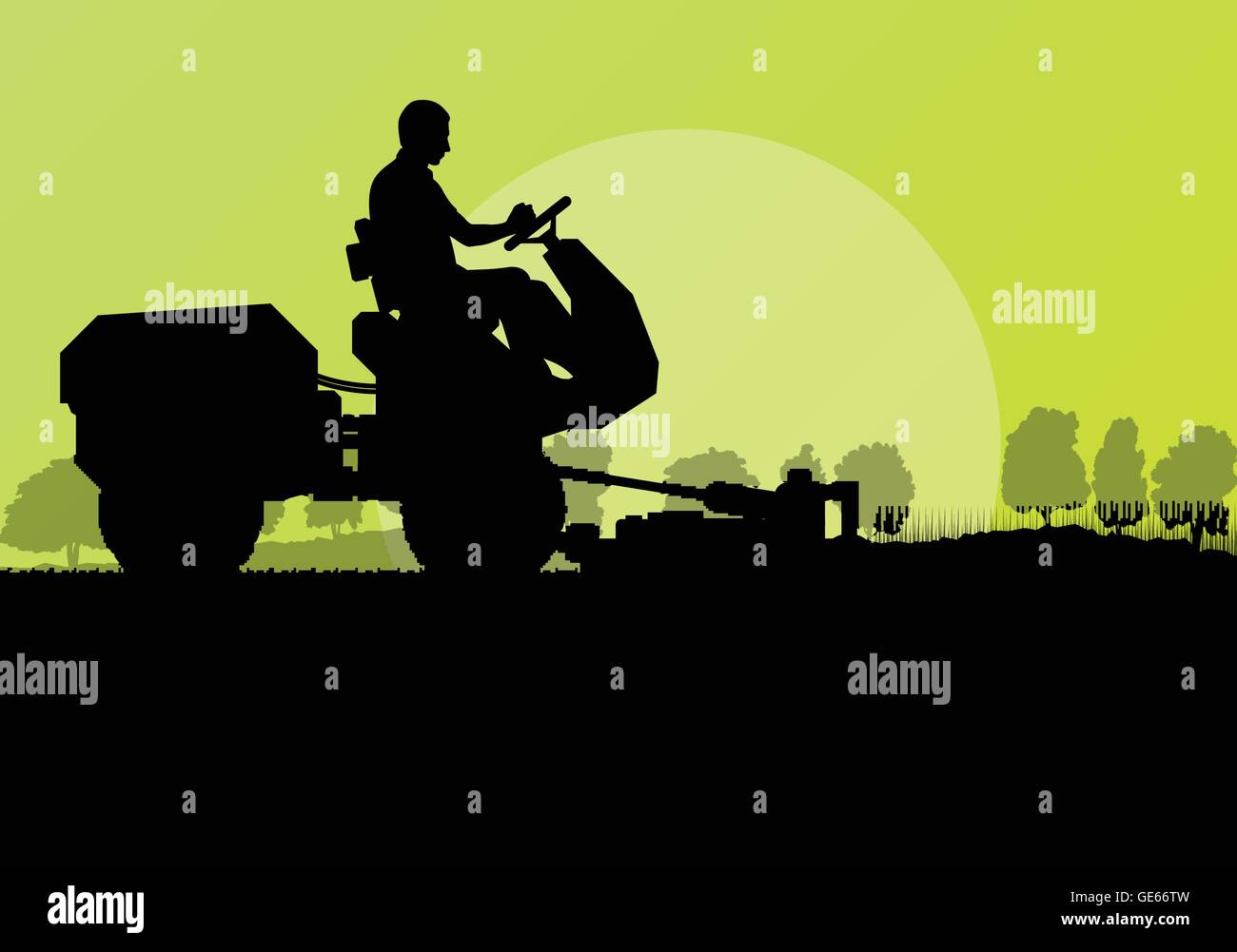 Lawn mower cutting grass vector background landscape for poster Stock ...