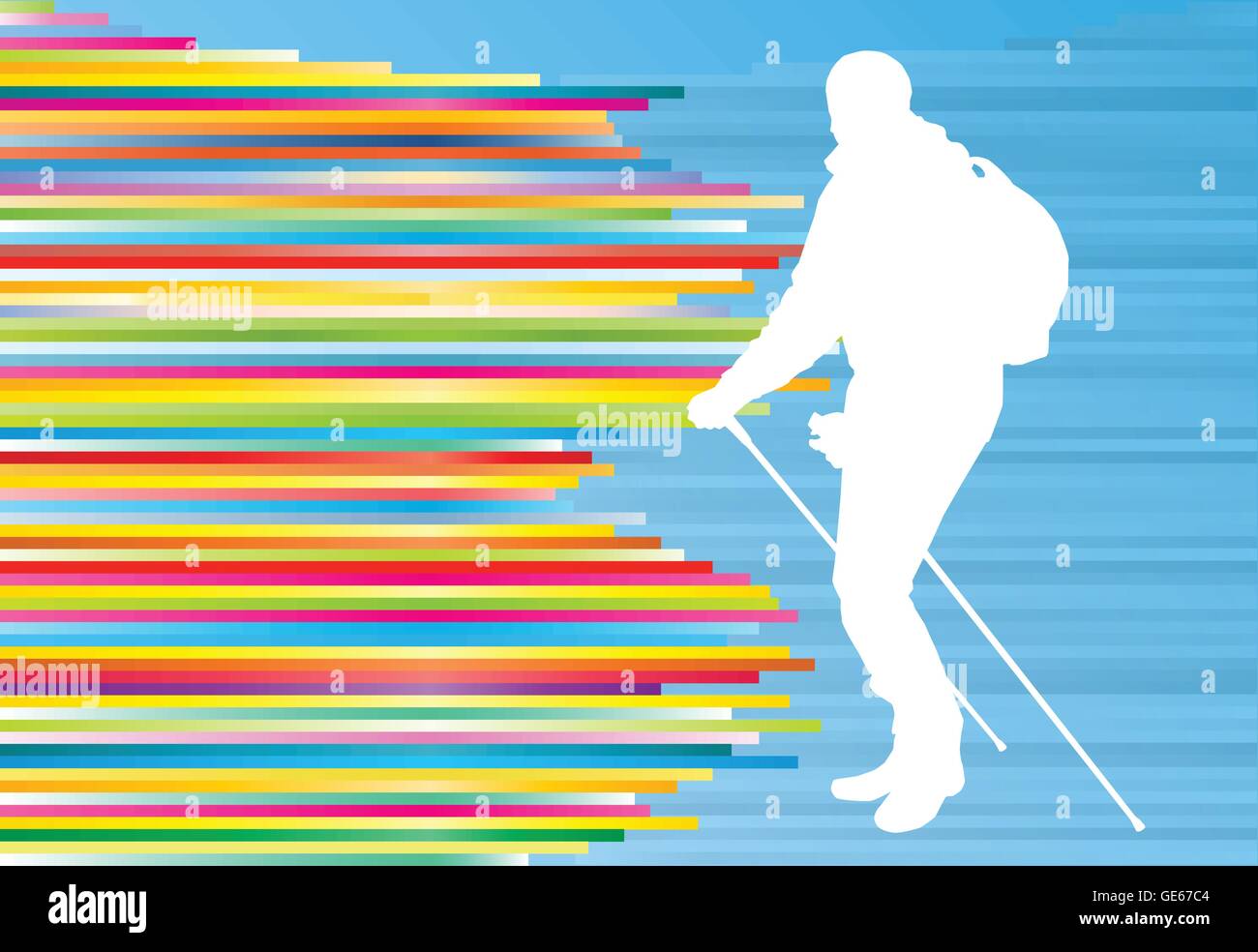 Nordic walking active man workout vector background illustration Stock ...